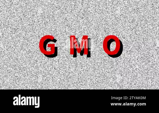 GMO. Word about food problem on noisy old screen. Looping VHS ...