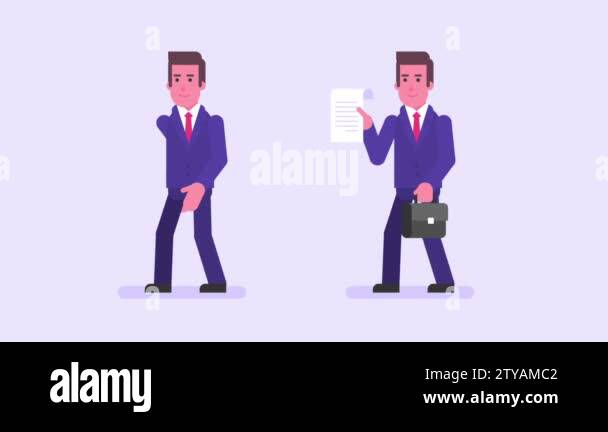 Businessman waving his hand, suitcase and document. Alpha channel ...