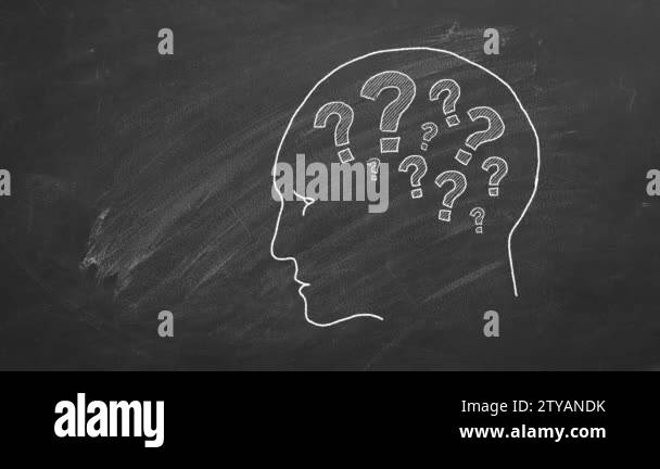Human head with question marks inside. Animated Illustration on ...