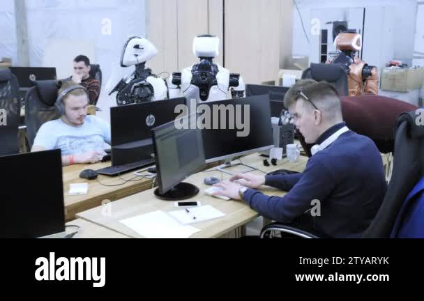 PERM RUSSIA - 13.12.2018: A group of software engineers create software ...