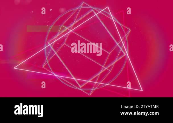 Animation of outlines of triangles and geometric shapes moving and turning with flickering spots ...