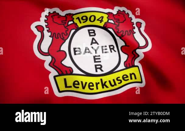 FC Bayer Leverkusen flag is waving on transparent background. Close-up ...