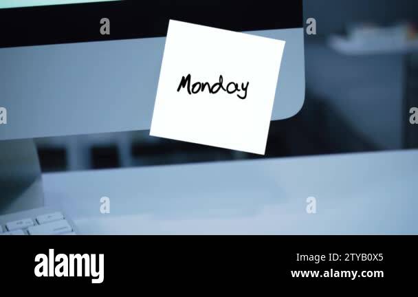 Monday. Days of the week. The inscription on the sticker on the monitor ...