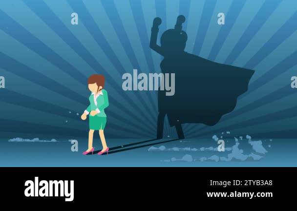 Business woman standing with superhero shadow. Business symbol. Winner ...