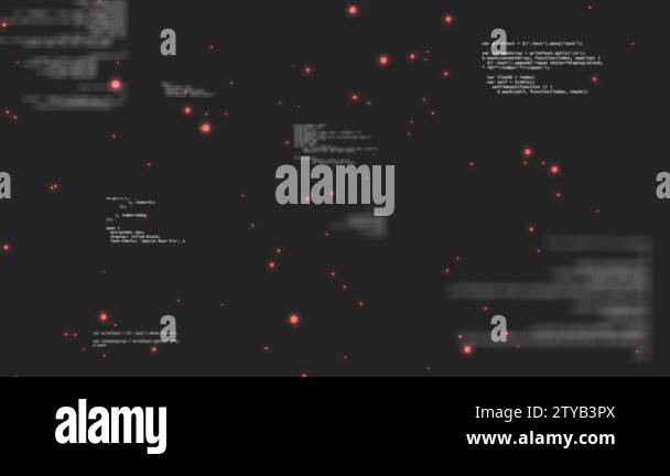 Digital animation of white data codes surrounded by red bubbles ...