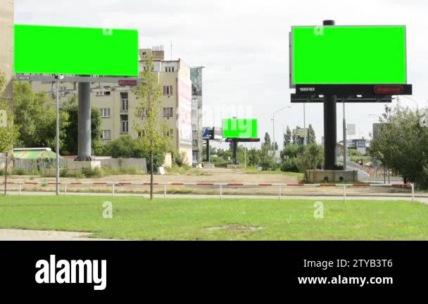 Three billboards in the city - green screen - nature (grass) with ...