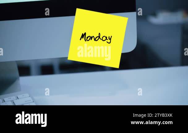 Monday. Days of the week. The inscription on the sticker on the monitor ...