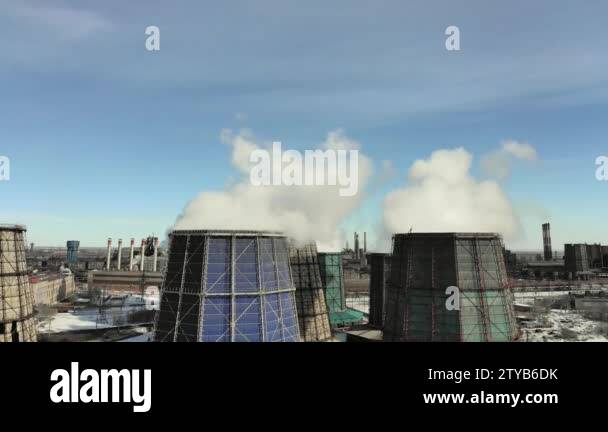 Industrial smoke stack pipes pollute air with toxic emissions. Ecology ...