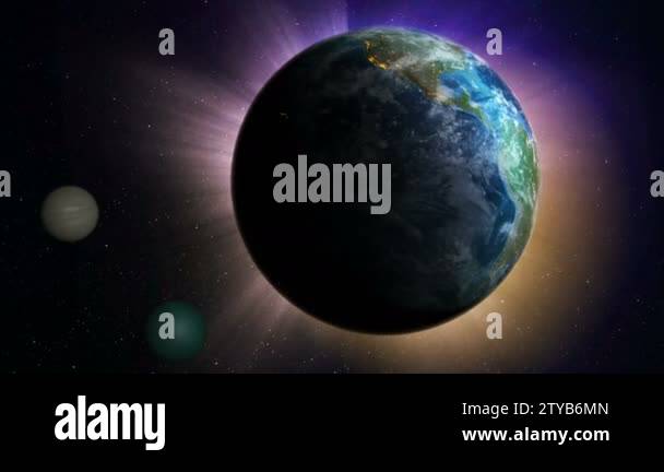 3D Rendering globe spinning and orbit in the universe with lighting effect and dark grain ...