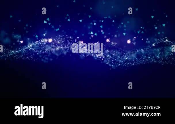 Cinematic blue moving particles with triangle shapes floating. Universe ...