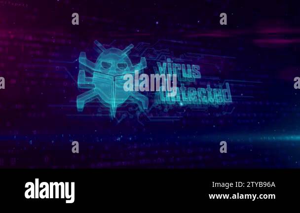 Virus detected hologram on digital background. Danger alert, worm ...