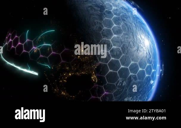 Planet Earth, with holographic elements of communication media, maps ...