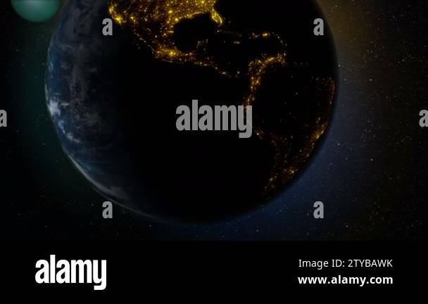 3D Rendering globe spinning and orbit in the universe with lighting ...