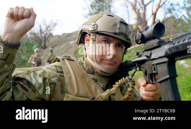 Aiming army soldier military kneeling holding rifle Stock Videos ...