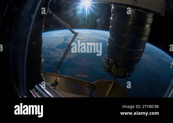 Earth as seen through window of International Space Station ISS ...