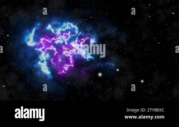 Space background. Camera is flying through the blue and magenta ...