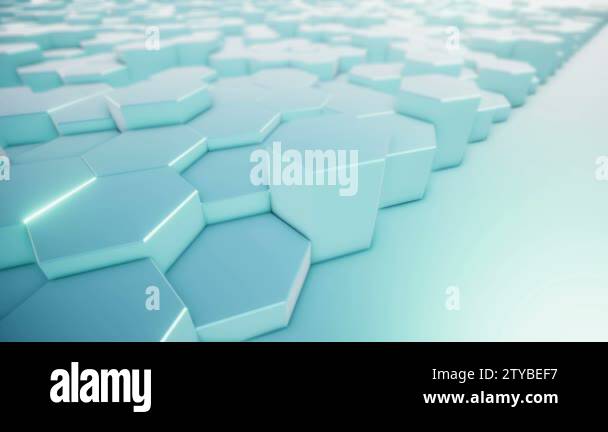 An abstract hexagonal geometric surface cyclically moves in virtual space. Chaotic vibrations of ...