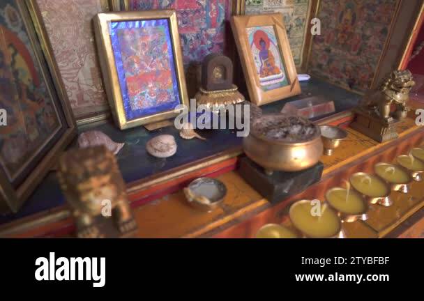 Religious shaman buddhist and tengri belief. Incense objects candle ...