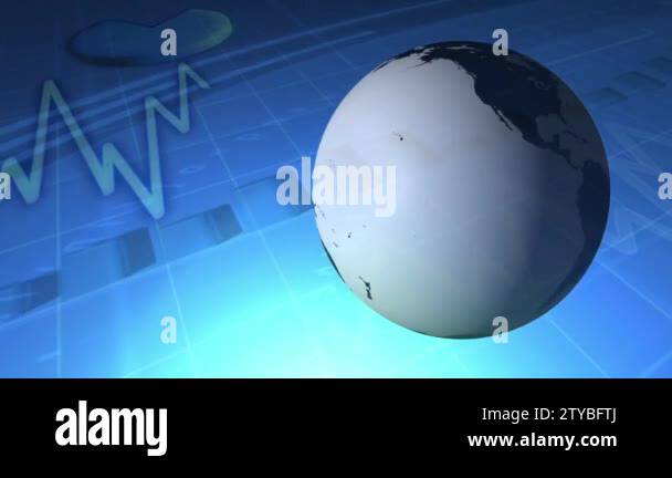 Digitally generated animation of globe rotating at the right of the screen while background ...