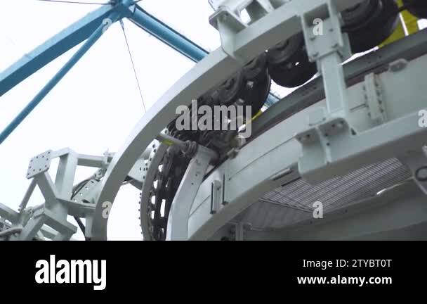 Cable car mechanism on rope way for passengers transportation. Close up ...