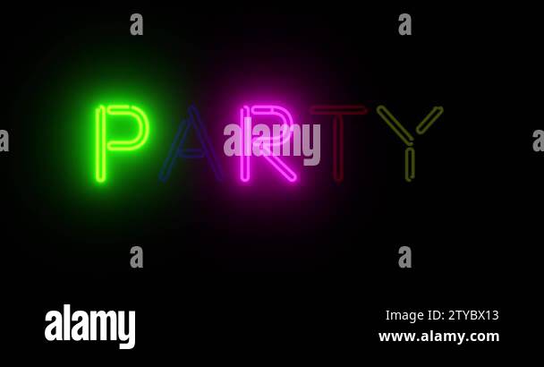 Neon party sign depicts celebration or fun event. Get together, bash or ...