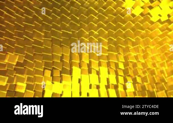 Abstract 3d geometric shapes in rows spinning on golden background, seamless loop. Animation ...