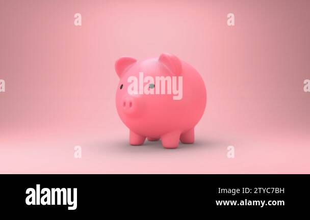 Golden coins falling into a piggy bank. Pink piggy bank Get bigger when ...