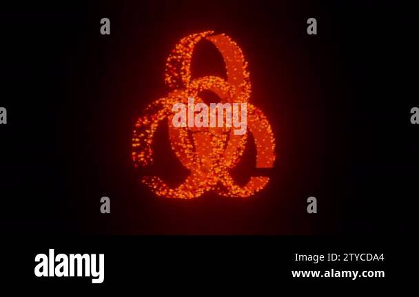 Biohazard spin sign and symbol glow futuristic particle 3D rendering ...