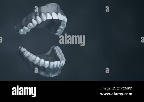 Medical background with animation of opening human jaw with teeth and ...