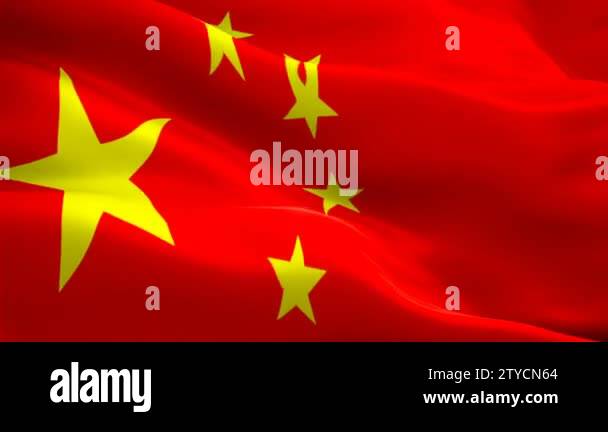 Chinese flag waving in wind video footage Full HD. Realistic Chinese ...