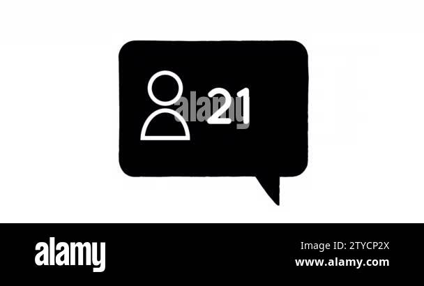 Digital animation of follower icon in a black message bubble increasing ...