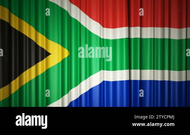 South Africa flag. 3d animation of opening and closing curtains with ...