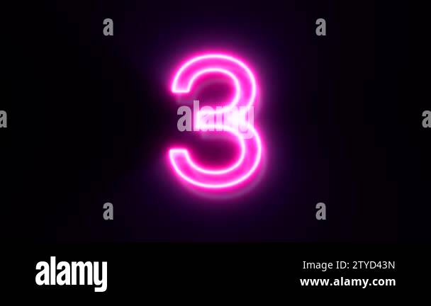 Pink neon number 3 , animated symbol on black background Stock Video ...