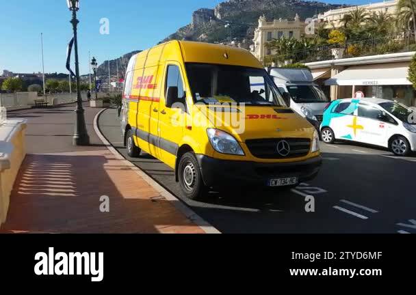 Monte-Carlo, Monaco - January 25, 2019: Yellow Mercedes-Benz Sprinter ...