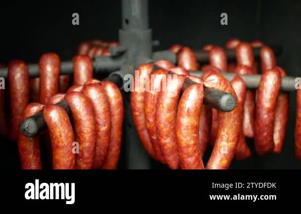 Sausage red smokehouse smoked on beech wood pig slaughter traditional ...