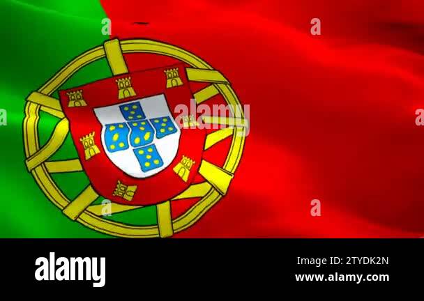 Portuguese flag Closeup 1080p Full HD 1920X1080 footage video waving in ...