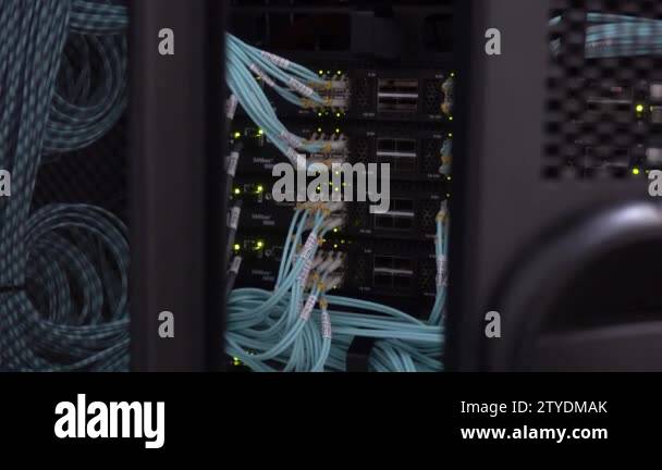 RUSSIA, MOSCOW - December 06, 2019: Gap between the server racks doors ...