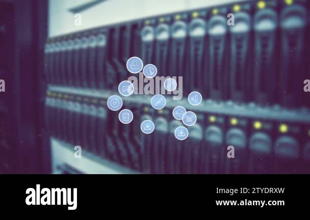 Digitally generated digital app icons forming a sphere and expanding ...