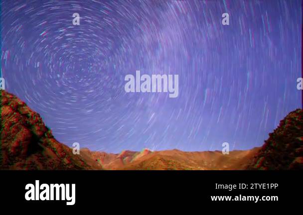 Glitch effect. Light of the moon and the Milky Way. Line. Time Lapse ...