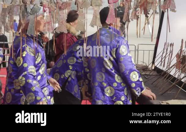 XIAN - FEB 24: Folk artists of Chinese shadow play troupe playing ...