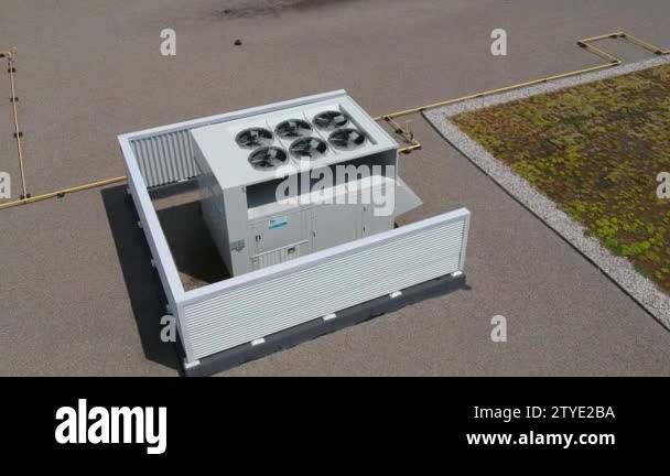 Aerial top view footage of AC exhaust vents of industrial air ...