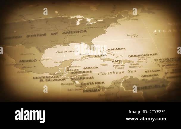 Vintage World Map Flight Over Background/ 4k animation of a vintage ...