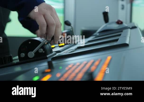 Merchant ship boss uses advanced navigation equipment board in the sea ...