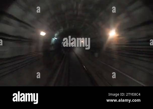 Time lapse of subway train moving at tunnel. Fast speed underground ...