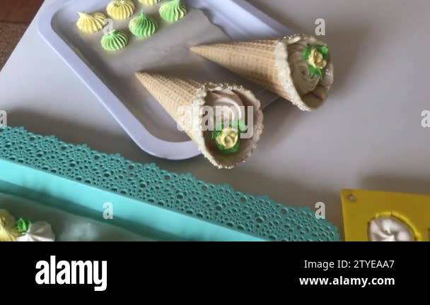 Cooking marshmallows of different shapes, colors and sizes. The ...