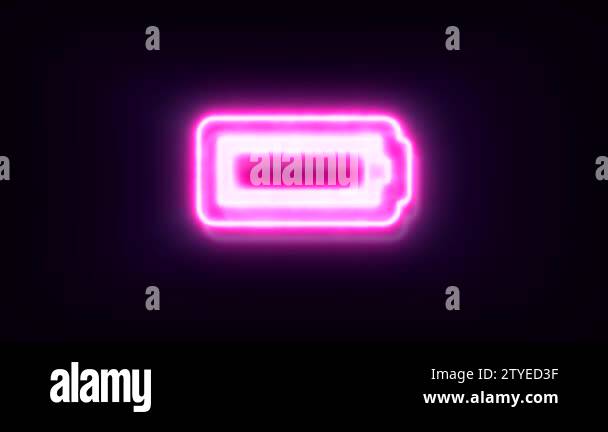 animated pink neon battery symbol on black background Stock Video ...