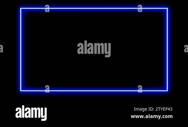 Blue neon border using abstract glowing light makes frame. A flashing ...