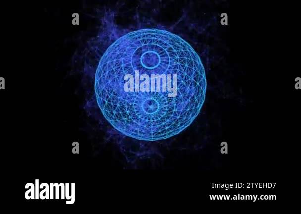 Light blue sphere from networks of crisscross line swelling in black ...