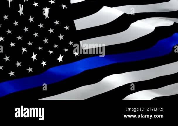 Police Flag Transition waving in wind video footage Full HD. Thin blue ...