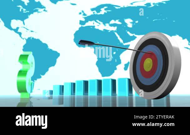 Digitally generated target being shoot with arrows while dollar sign ...